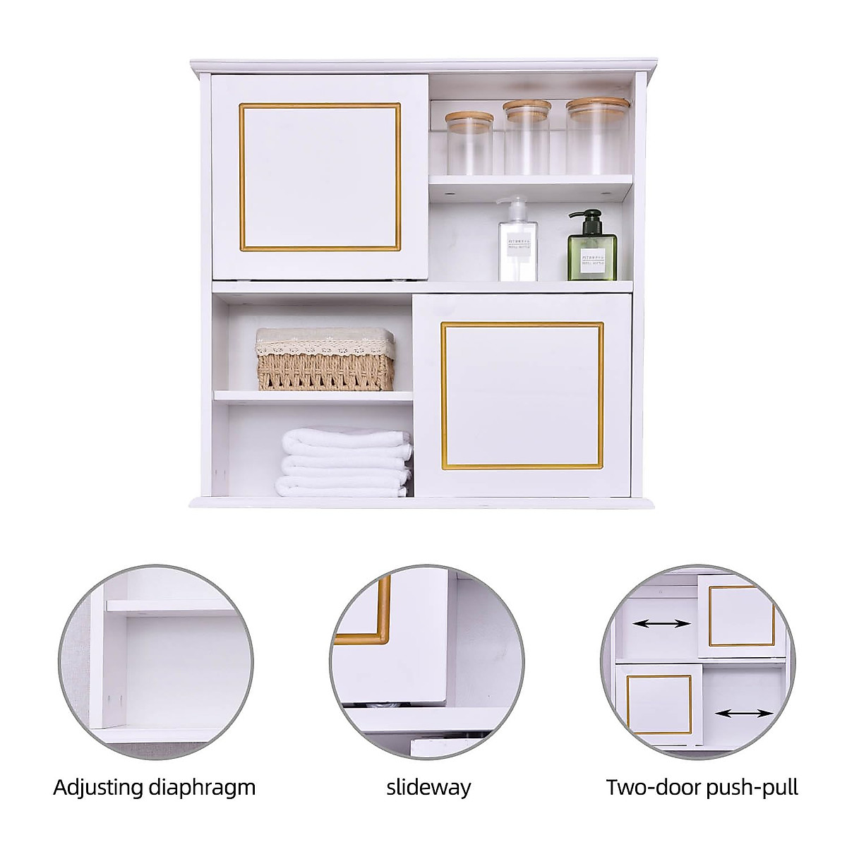 Ceredeme Wall Storage Cabinet, Bathroom Medicine Cabinets with Sliding Door and Adjustable Shelves, Wood Fashion Cabinet for Bathroom, Kitchen, Living Room, White
