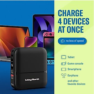 Lazy Pro New 2022 Fast Charger and Plug in Portable Charger 15000mAh | Smart Led Display Fast Charging Built-in Cables Power Bank | 4 Output & 2 Input External Battery Pack Compatible