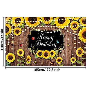 Sunflower Happy Birthday Party Decorations Rustic Wood Photography Butterfly Sunflower Backdrop Banner Background for Indoor Outdoor Birthday Party Baby Shower Decor Supplies