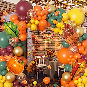 187Pcs Thanksgiving Balloons Garland Arch Kit, Thanksgiving Party Decorations Orange Yellow Burgundy Green Balloon Maple Leaves for Birthday Friendsgiving Little Pumpkin Baby Shower Party Supplies