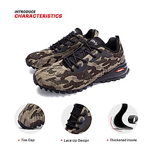 Kricely Men's Trail Running Shoes Fashion Hiking Sneakers for Men Camo Tennis Cross Training Shoe Mens Casual Outdoor Walking Footwear Size 9