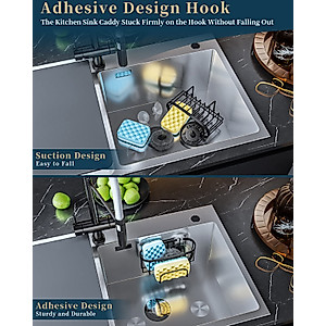 Consumest Sponge Holder with U Shape, SUS304 Stainless Steel Sponge Holder for Kitchen Sink with Adhesive 2 Hanging Way, No Drilling Sink Sponge Holder for Sponge, Brush, Sink Stopper and Steel Wool