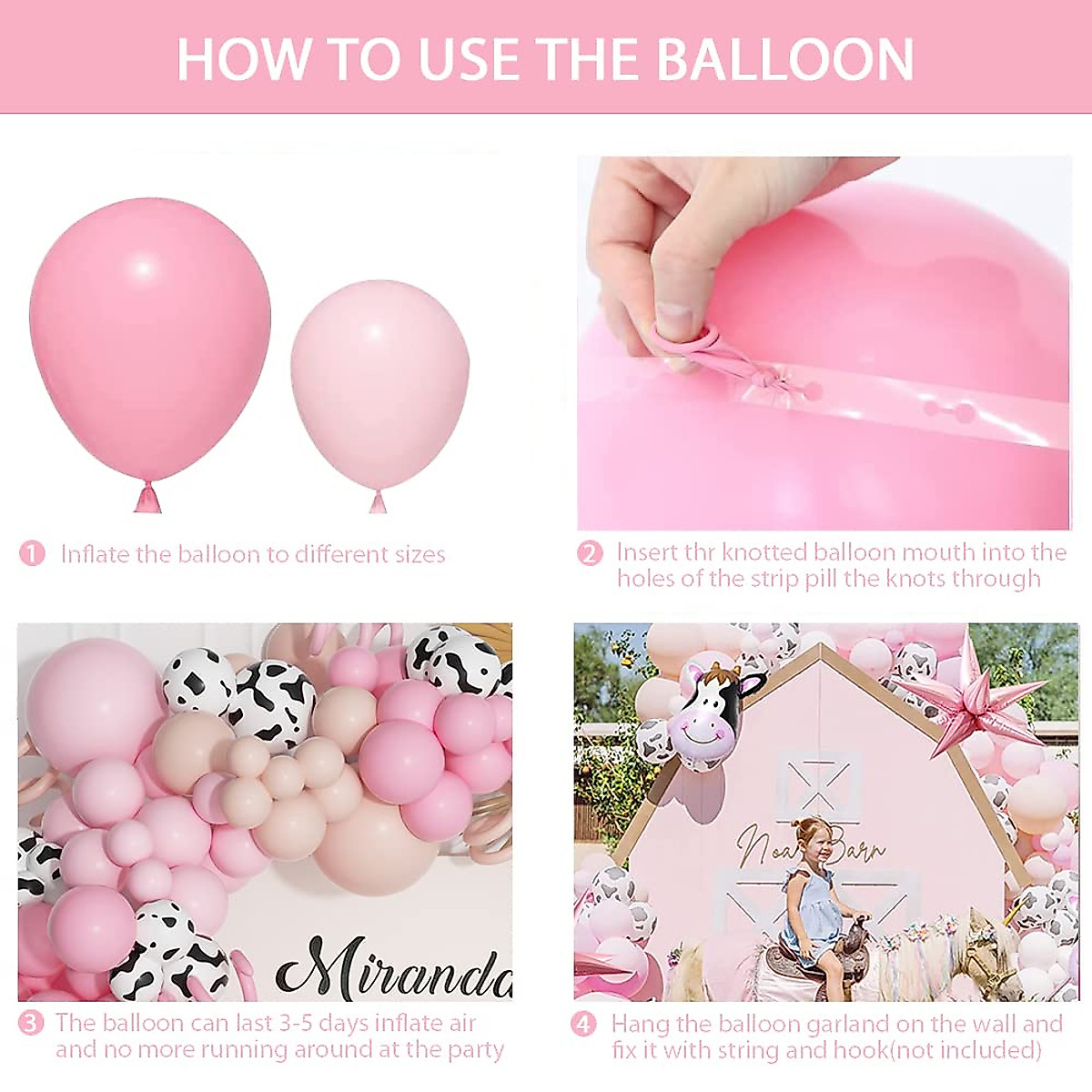 Cow Balloons Garland Arch Kit With Pink Double-Layer Nude Cow Print Balloon Animal Balloon Farm Cow Birthday Party Baby Shower Birthday Party Decorations