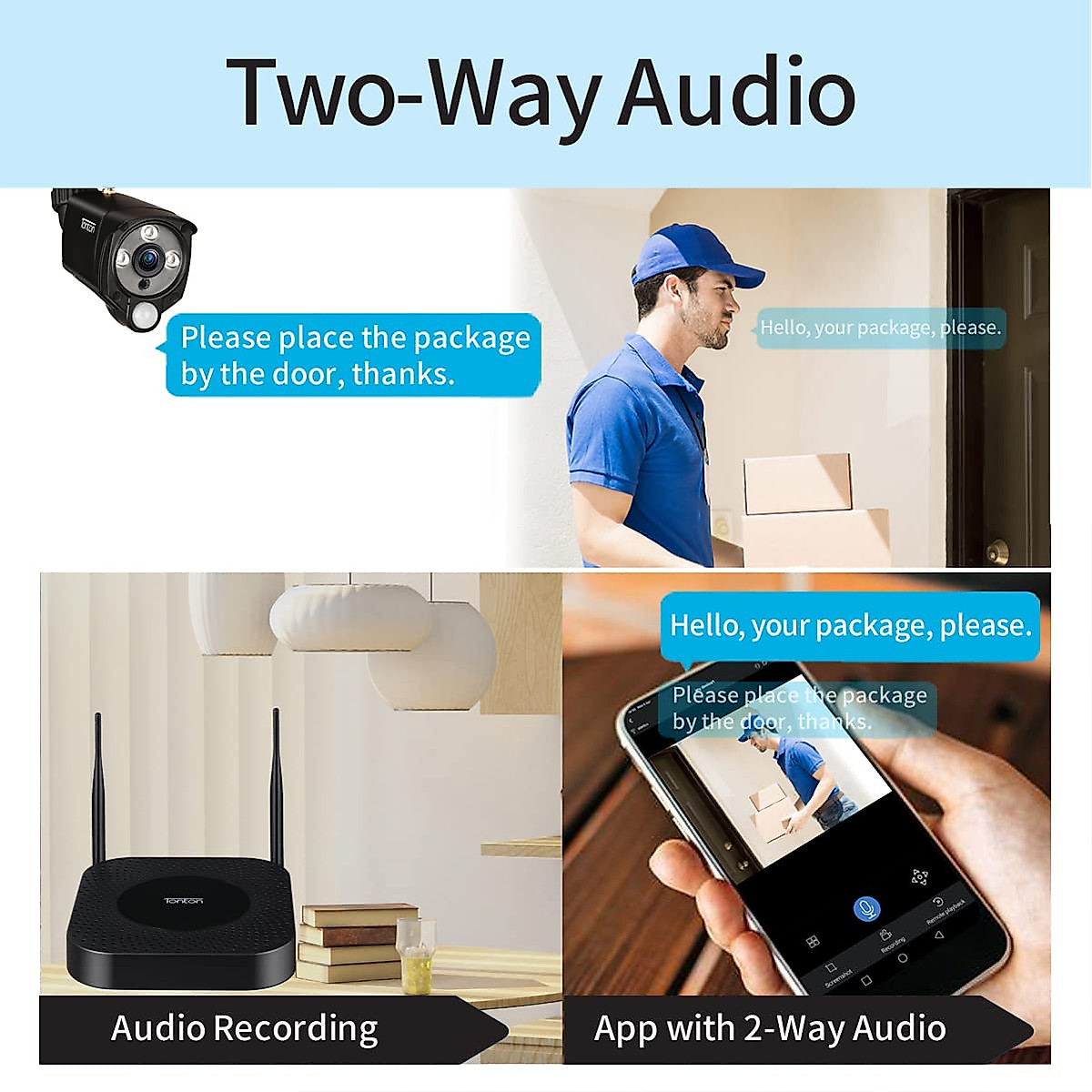 Tonton [Add -on IP Camera] 1080P Full HD 2MP Wireless IP Network Camera,Metal Housing,Waterproof Outdoor Indoor Security Camera with PIR Sensor,2 Way Audio, Only Suitable 8/10CH NVR (Black)