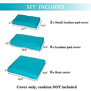 Kinsunny Outdoor Cushion Covers for Patio Furniture 7 Piece Set, Replacement Cushion Slipcovers for Rattan Sectional Couch, Patio Seat Covers with Zipper, Water Resissant, Only Cover, Turquoise