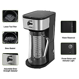 Sunvivi Iced Tea Maker with 3 Quart Glass Pitcher, Iced Coffee Maker Brewing System with Strength Selector, Infusion Pitcher for for Ground Coffee, Taste Customization, Black