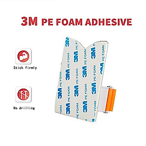 Broom and Mop Holder Wall Mounted, Stainless Steel Self Adhesive Single Broom Hanger Hook, No Drill Heavy Duty Organizer Rack for Kitchen Garage Closet Door Pantry Refrigerator, V-Shape Orange, 4 Pack