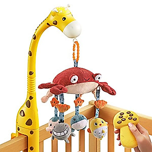 TUMAMA Baby Crib Mobile,3 in 1 Crib Toys with Remote Control,Projection Night Light, Music and White Noise, Mute Spin Motor Nursery Sensory Toys for Infant 0 3 6 9 Month Newborn Xmas Gift