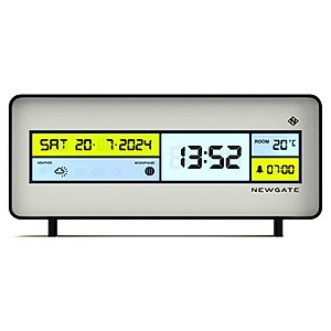 NEWGATE® Futurama Modern LCD Alarm Clock - Bedside Clock - Desk Clock - Digital Clock - Digital Alarm Clock - Bedroom Accessories - LCD Display - Office Clock - 12/24hr Display - White