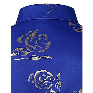 ZEROYAA Mens Hipster Gold Rose Printed Slim Fit Long Sleeve Dress Shirts/Prom Performing Shirts Z56 Blue XX-Large