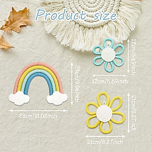 Boho Nursery Decor for Girl Woven Daisy Flower Decor Rainbow Macrame Wall Hanging Baby Girls Kids Nursery Home Bedroom Room Dorm Decor,3PCS
