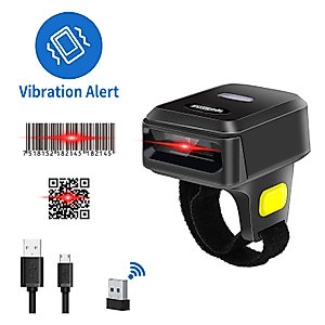 Symcode 2D Bluetooth Wireless QR Barcode Scanner,Portable Ring Wearable Finger 1D 2D Mini Bar Code Reader Scanner Suppot Screen Scanning with Bluetooth & 2.4GHz Wireless & Wired Connection Scanner
