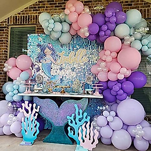 119Pcs Mermaid Balloon Garland Kit, Mermaid Tail Arch Party Decorations with Pink Purple Blue Balloons for Girls Mermaid Birthday Party Under The Sea Party Decorations