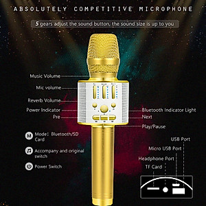BONAOK Upgraded Bluetooth Wireless Microphone, Portable Rechargeable Karaoke Mic with Stereo Sound Party Home Birthday for all iPhone/Android/PC
