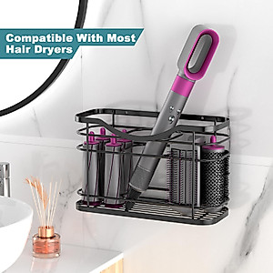 XILIMEN Hair Dryer Holder 3 in 1 Hair Tool Organizer Wall Mounted/Cabinet Door Bathroom Storage Under Sink Stainless Steel Countertop Hot Tools Basket for Blow Dryer, Curling Iron, Straightener