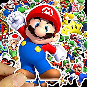 jjlin Super Mario Bros Stickers for Water Bottles 50 Pack Cute,Waterproof,Aesthetic,Trendy Stickers for Teens,Girls Perfect for Waterbottle,Laptop,Phone,Travel Extra Durable Vinyl (Mario )