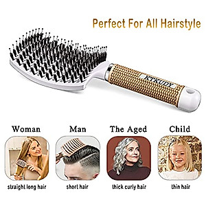 Detangling Brush Boar Bristles Set KTKUDY Hair Brush Curved and Vented Detangler Brush for Women Men Kids Wet and Dry Hair (Red&White)
