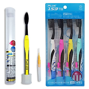 Charcoal Toothbrush Slim Whitening for Adults Children Soft Brush Toothbrush Interdental Brush Kit Storage Case Dental Oral Care Set of 4