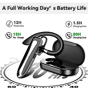 EUQQ Bluetooth Wireless Earpiece for Cellphone, Bluetooth 5.1 Headset Wireless Headphone with Charging Case,Microphone for Office Driving, Hands-Free Earphones Compatible with Android/iOS
