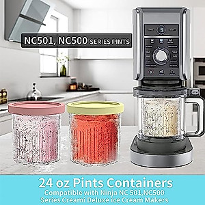 VRINO Creami Deluxe Pints, for Ninja Ice Cream Maker Cups,24 OZ Creami Deluxe Pints Bpa-Free,Dishwasher Safe Compatible NC500,NC501 Series Ice Cream Maker