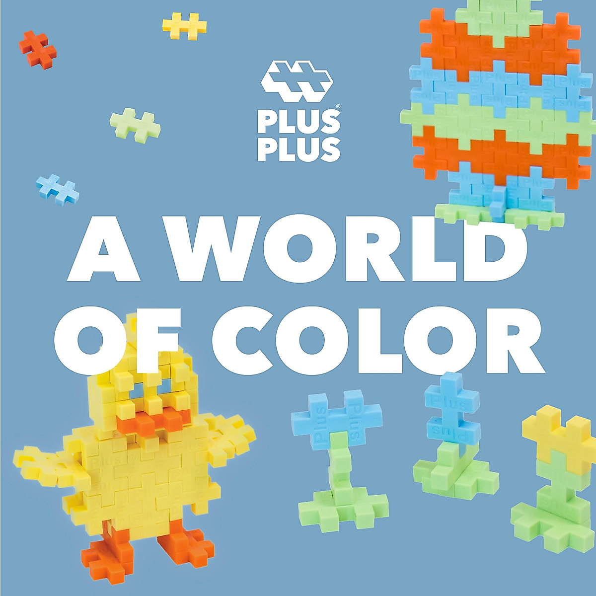 PLUS PLUS 3D Puzzle Building Block Set, 70 Mini Interlocking Pieces, Fun Holiday Activities for Kids - Chick Mini Maker Tube