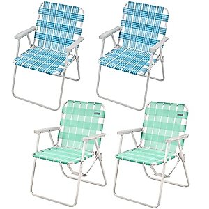 #WEJOY 2 Pack Folding Webbed Lawn Beach Chair,Heavy Duty Portable Chairs for Outside with Hard Arm,Carry Strap for Outdoor Camping Garden Concert Festival Sand Picnic BBQ