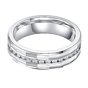 Comfort Fit Solid Sterling Silver 6mm Simulated Diamond Full Eternity Ring Patterned Wedding Band (8.5)