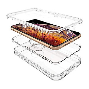MXX iPhone Xs Case, Heavy Duty Defender Cover - Full Armor Body - Shockproof Protection Bumper - Built-in, 3 in1 Layers Hybrid TPU Rugged Rubber with Hard PC Panel Compatible with iPhone X - (Clear)