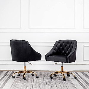 Best Master Furniture Black Velvet Swivel Task Chair with Gold Base