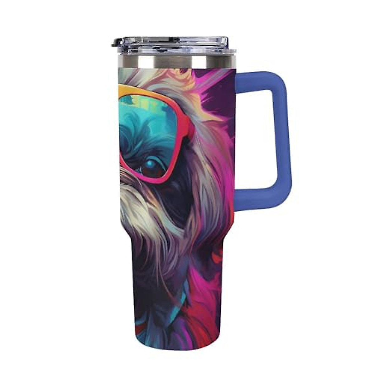 Shih Tzu Dog 40 Oz Car Cup Stainless Steel Travel Mug Leak-Proof Insulated Tumbler with Handle Deep Blue-style