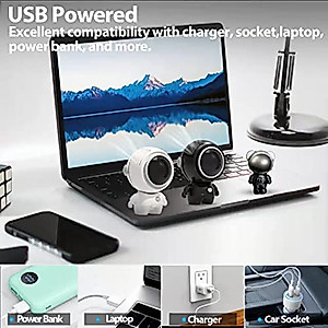 Handheld Neck Fan, Portable 3 Speeds Astronaut Pocket Cooling Fan,Decoration USB Rechargeable Mini Quiet Desk Fan,With Keychain,For Kids Teenager Outdoor Picnic Office Travel White 3.93*2.95 inches