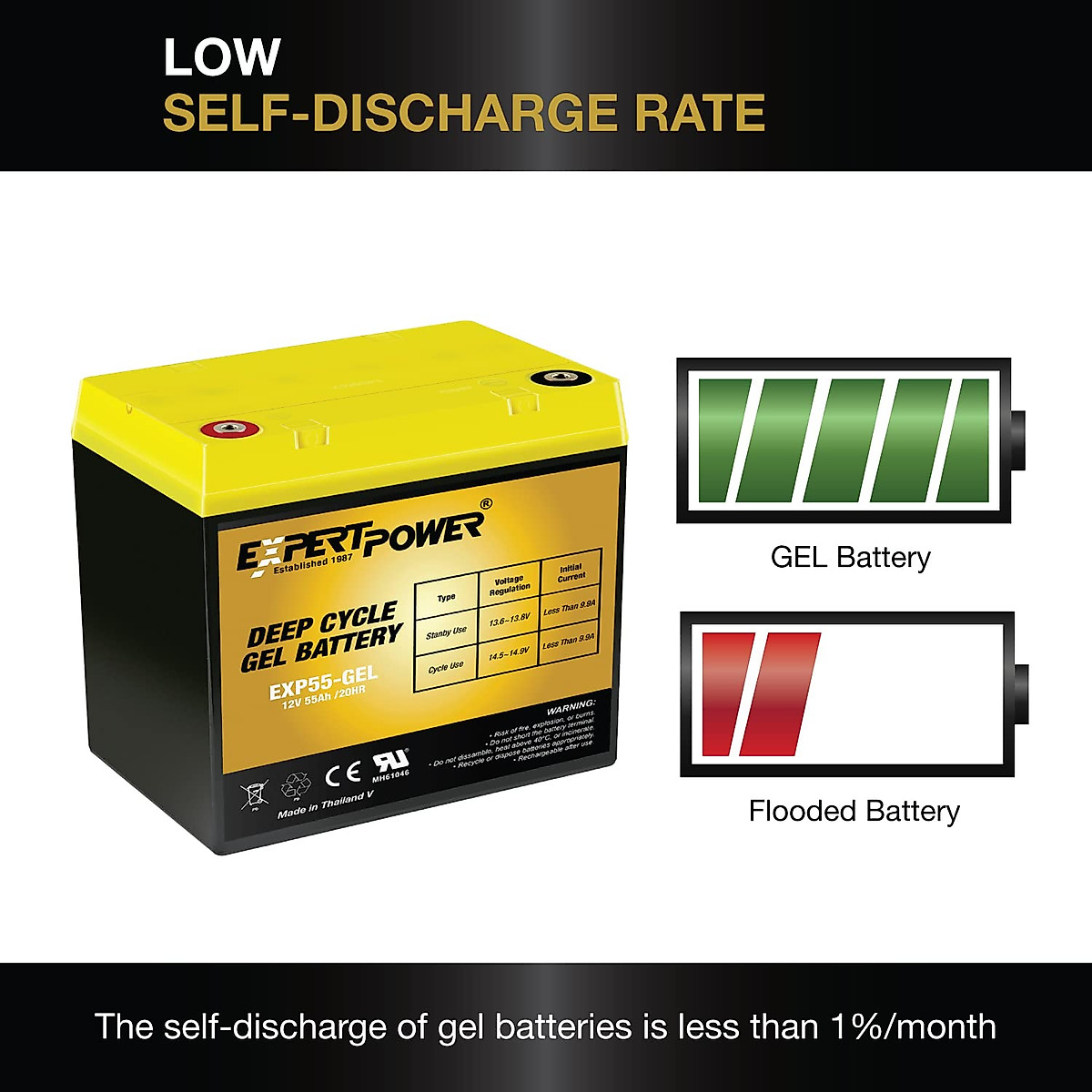 ExpertPower 12Volt 55AH Rechargeable Gel Battery