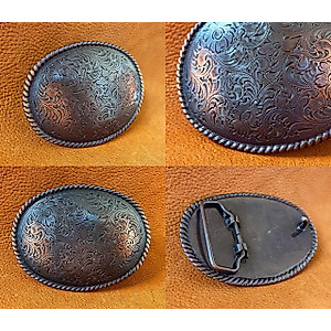 H8136 Western Floral Engraved Pattern Rope Edged Belt Buckle Fits 1-1/2"(38mm) Belt (Copper)