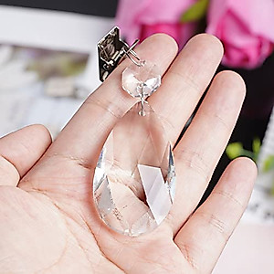 Lystaii 12pcs Tablecloth Weights Set with 12pcs Metal Clip Kit, AB Crystal Teardrop Pendant Glass Tablecloth Weights Heavy Outdoor Prisms Pendants for Home Decoration Picnic Tables Christmas (50mm)