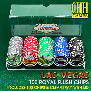 100 Piece "Las Vegas" Design Poker Chips in Clear Plastic Tray