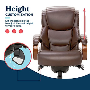 La-Z-Boy Delano Big & Tall Executive Office Chair | High Back Ergonomic Lumbar Support, Bonded Leather, Brown | 45833 model
