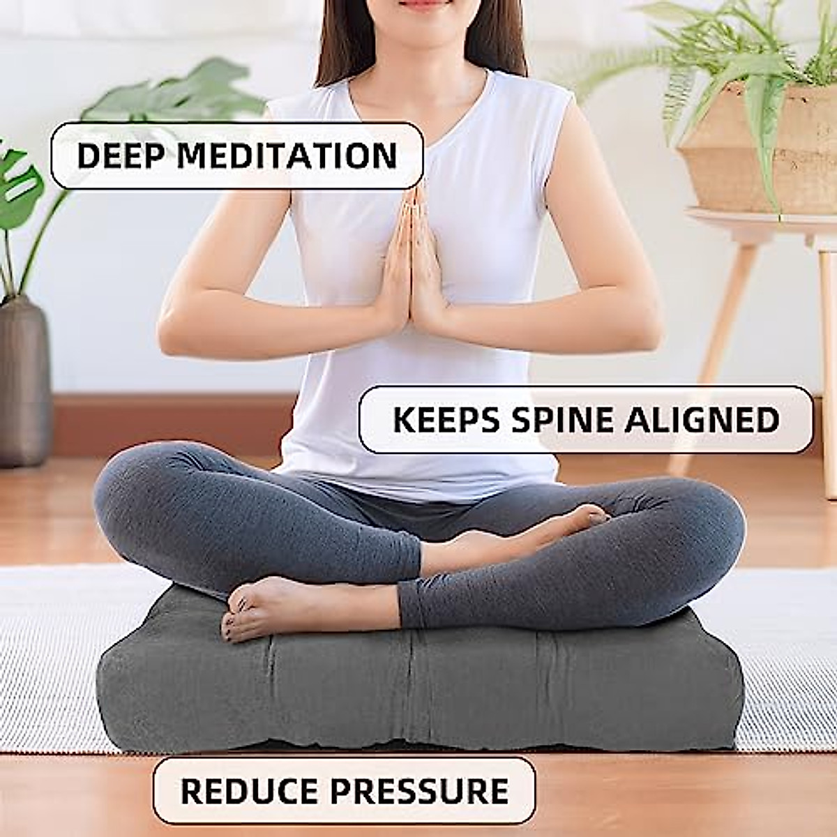 Millsilo Floor Pillow, Large Floor Cushions, Square Floor Cushion Seating for Adults Kids, Tufted Thick Meditation Cushion for Yoga Living Room Tatami Fireplace Outdoor Floor, 22x22x4 Inch, Gray