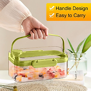 Kamsyluci Ice Cube Tray With Lid And Bin, Ice Cube Trays For Freezer, 64pcs Ice Lattice Molds Ice Container Maker For Freezer Box With Easy Release, Ez Ice Tray And Ice Scoop (Green)