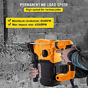 VEVOR Hammer Drill, 1500W 1.26", 13A Rotary Hammer with 3-Mode for Hammering & Drilling Concrete, SDS Plus Breaking Machine with Case, Bits, Chisels and Vibration Control System