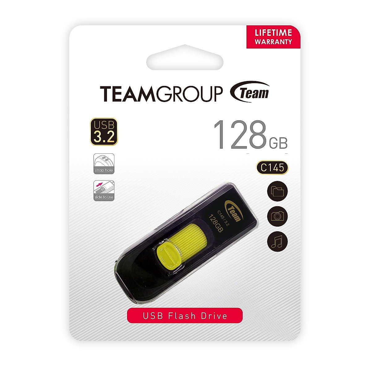 TEAMGROUP C145 128GB 2 Pack USB 3.2 Gen 1 (3.1/3.0) Read 100MB/s Flash Thumb Drive, External Data Storage Memory Stick Compatible with Computer/Laptop (Black-Yellow) TC1453128GY22