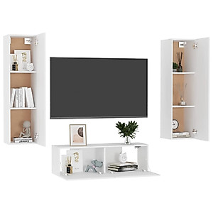 BULANED Fireplace Tv Unit,Tv Cabinet,Wall Mounted Tv Cabinet,Luxury Tv Stand,3 Piece TV Cabinet Set White Engineered Wood
