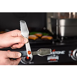 Blackstone 5294 Foldable 2 Piece Hamburger Spatula Flipper and 1 BBQ Tong-Flex Fold Model Stainless Steel-Easy to Carry and Clean Griddle Accessories Tool Set, Black, Orange