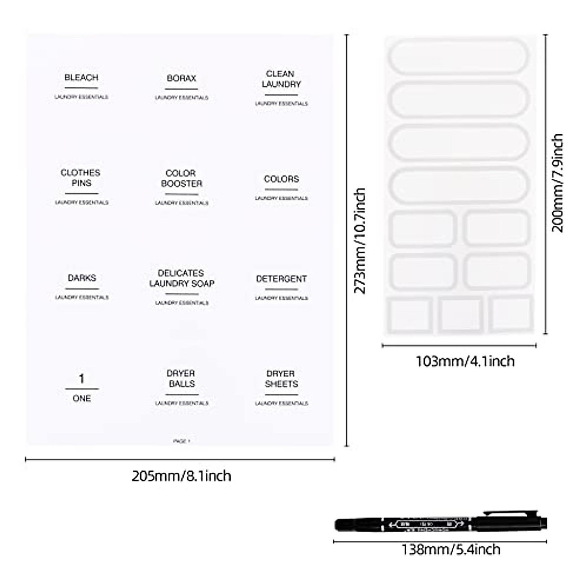 245pcs Home Laundry Cleaning Linens Printed Labels Minimalist Kitchen Bathroom Labels for Storage Easy Read - Writable Waterproof Labels Stickers with Pen(Jars not Included )