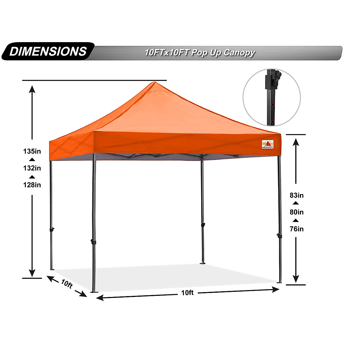 ABCCANOPY Patio Pop Up Canopy Tent 10x10 Commercial-Series (Orange)