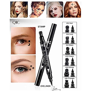 Go Ho 6 PCS Eyeliner Stamps,Double-sided Super Slim Gel Felt Tip High Black Eye Liner Pen,Waterproof Smudge-Proof Smooth Eyeliner Makeup Tools（6 Shapes）