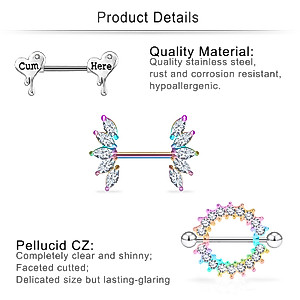 Cisyozi 14G Nipple Piercing Jewelry Nipple Rings for Women Purple Stainless Surgical Steel Nipple Shield Nipplerings Ring Barbell Bar Body Piercing Jewelry for Women 14mm