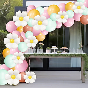 JOPY Daisy Balloon Garland Arch Kit Macaron Pastel Flower Rainbow Balloons Theme Party Decorations for Girls Baby Shower Birthday Bridal Wedding