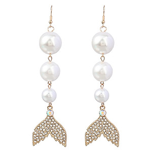 Tail Earrings, Mermaid Tail Dangle Earrings for Women, Bohemian Fish Beach Earrings, Sparkling Pearl Fish Tail Stud Earrings Tail Boho Jewelry