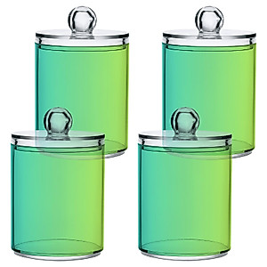 Blue Yellow Gradient 2 Pack Qtip Holder Organizer Dispenser Plastic Bathroom Jars Storage Containers with Lids Clear Bathroom Organizer Dispenser for Bathroom Accessories