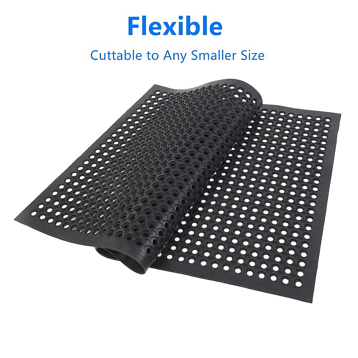 Rubber Door Mat, Anti- Fatigue Drainage Floor Mat, Non-Slip Bath Mat for Kitchen Bathroom Restaurant Bar Garage Garden Industrial, Indoor Outdoor, Black 24" x 36"